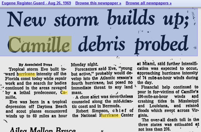 August 1969 : Hurricane Camille Had 190 MPH Winds – Killed Hundreds Of ...