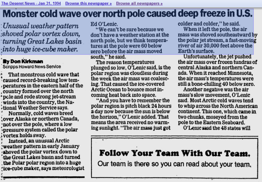 1994 Polar Vortex Came During A Cold Year | Real Climate Science