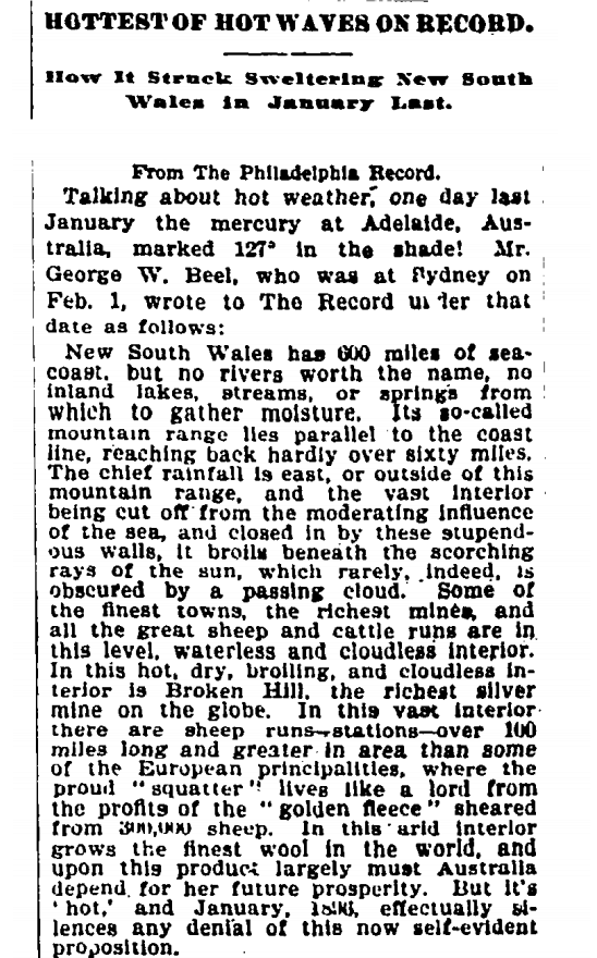 January 23, 1896 – Adelaide 127 Degrees – 129 in NSW | Real Climate Science